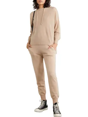 ALLUDE Cashmere Hoodie And Track Pants Set Tan