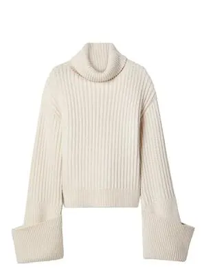 THE ROW Aneke Oversized Ribbed Wool Turtleneck Sweater - Cream
