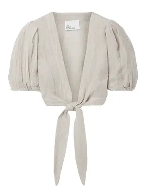 Lisa Marie Fernandez Lisa Marie Fernandez + Net Sustain Pouf Cropped Linen-blend Gauze Top Neutrals