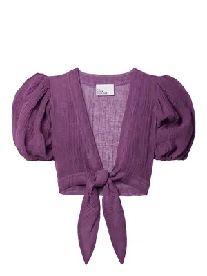 Lisa Marie Fernandez Lisa Marie Fernandez + Net Sustain Pouf Cropped Linen-blend Gauze Top Purple
