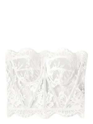Dolce & Gabbana Grosgrain-trimmed Lace Bustier Top - White