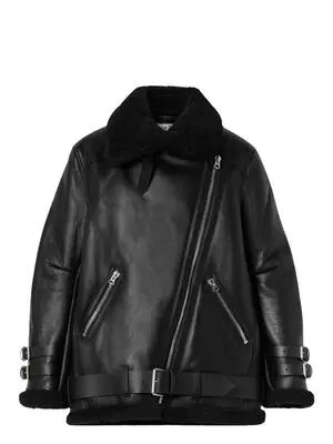 Acne Studios Leather-trimmed Shearling Jacket - Black