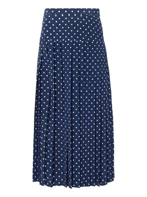 Alessandra Rich Alessandra Rich Pleated Polka-Dot Silk Midi Skirt Blue