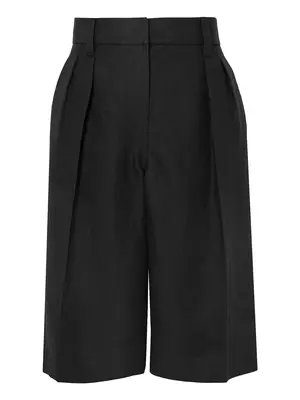 Brunello Cucinelli Pleated Linen Shorts Black