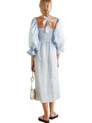 Sleeper SLEEPER + Net Sustain Atlanta Off-the-shoulder Shirred Linen Midi Dress Blue