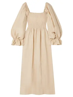Sleeper SLEEPER + Net Sustain Atlanta Off-the-shoulder Shirred Linen Midi Dress Neutrals
