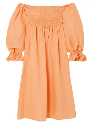 Sleeper SLEEPER + Net Sustain Atlanta Off-the-shoulder Shirred Linen Midi Dress Orange