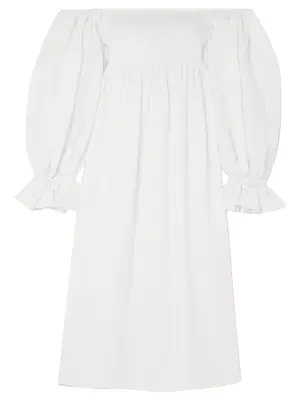 Sleeper Net Sustain Atlanta Off-the-shoulder Shirred Linen Midi Dress - White