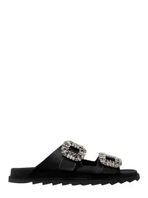 ROGER VIVIER Roger Vivier Slidy Viv Crystal-Embellished Leather Slides Black