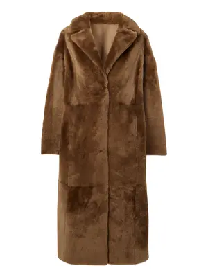 YVES SALOMON Shearling Longline Coat Brown