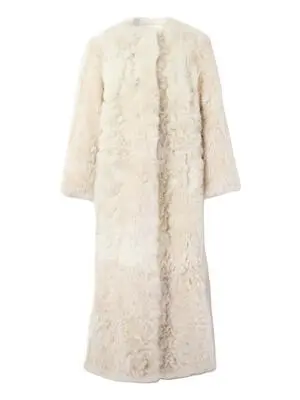 YVES SALOMON Shearling Longline Coat - White