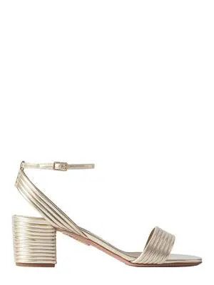 AQUAZZURA Sundance 50 Metallic Vegan Material Block Heel Sandals - Gold