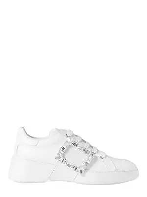 ROGER VIVIER Viv Skate Crystal-embellished Leather Sneakers - White