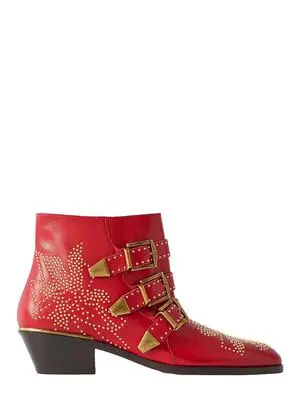 Chloé Susanna Studded Leather Ankle Boots - Red