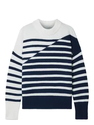 LA LIGNE La Ligne Marin Striped Wool And Cashmere-Blend Sweater Blue