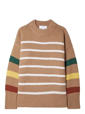 LA LIGNE La Ligne Marin Striped Wool And Cashmere-Blend Sweater Brown