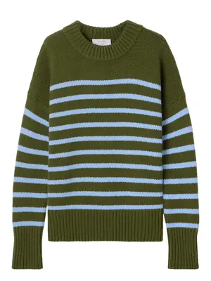 LA LIGNE La Ligne Marin Striped Wool And Cashmere-Blend Sweater Green