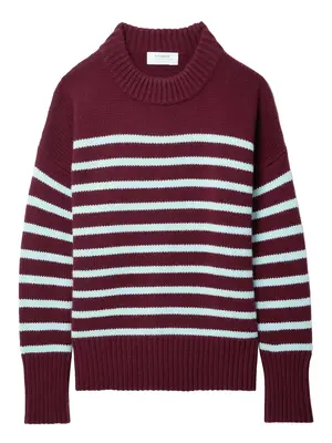 LA LIGNE La Ligne Marin Striped Wool And Cashmere-Blend Sweater Plum