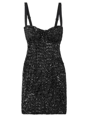 Dolce & Gabbana Dolce & Gabbana Sequined Stretch-Tulle Mini Dress Black