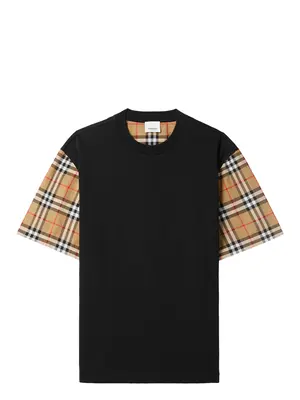 Burberry Checked Poplin-trimmed Cotton-jersey T-shirt - Black