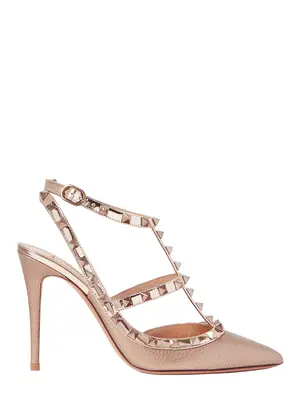 Valentino Garavani Rockstud 105 Metallic Textured-leather Pumps - Rose Gold
