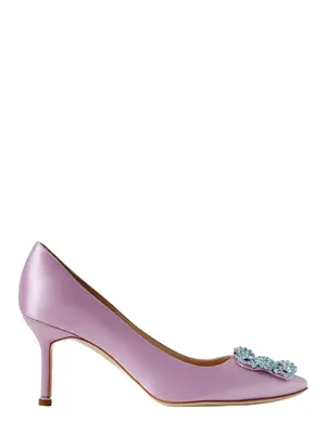 Manolo Blahnik Hangisi 70 Crystal-Embellished Satin Pumps Lilac