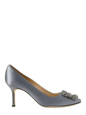 Manolo Blahnik Hangisi 70 Crystal-Embellished Satin Pumps Navy