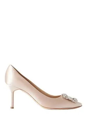 Manolo Blahnik Hangisi 70 Crystal-embellished Satin Pumps - Neutrals