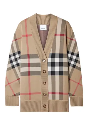 Burberry Checked Jacquard-knit Cardigan Neutrals