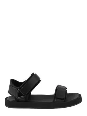 THE ROW Hook And Loop Leather And Stretch Sandals - Black