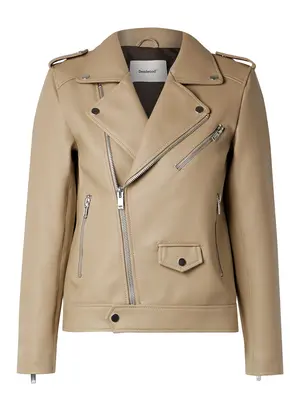 DEADWOOD DEADWOOD + Net Sustain River Leather Biker Jacket Neutrals