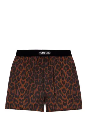 TOM FORD Velvet-trimmed Leopard-print Silk-blend Satin Board/boxer Shorts - Animal Print