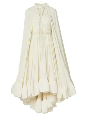 LANVIN Lanvin Cape-effect Tie-detailed Ruffled Crepe Dress Ivory
