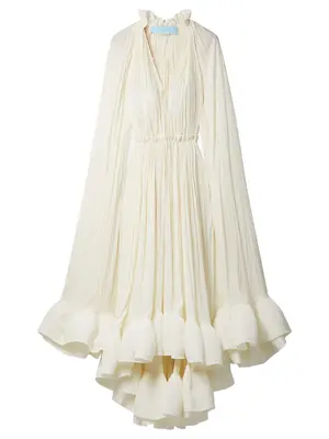 LANVIN Lanvin Cape-effect Tie-detailed Ruffled Crepe Dress Off-white