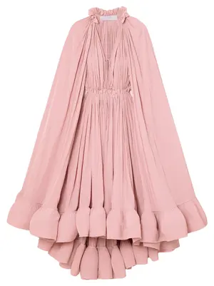 LANVIN Lanvin Cape-effect Tie-detailed Ruffled Crepe Dress Pink