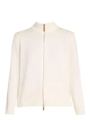 Lafayette 148 New York Cotton-silk Fitted Bomber Sweater - Ivory