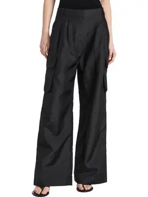 Tibi Crispy Nylon Pleated Cargo Pant - Black