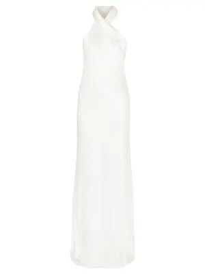 Galvan Mayfair Halterneck Asymmetric Gown White