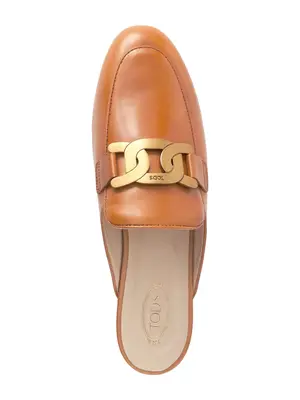 TOD'S Embellished Leather Slippers Tan