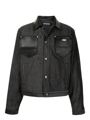 SANKUANZ Leather-trimmed Denim Jacket - Black