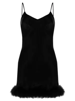 GILDA & PEARL Kitty Feather-trimmed Slip Dress - Black