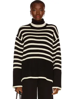 TOTEME Signature Stripe Turtleneck Sweater - Black Stripe