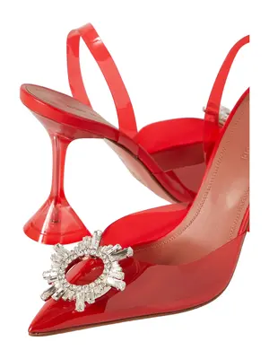 Amina Muaddi Amina Muaddi Begum Crystal-Embellished Slingback Pumps Red