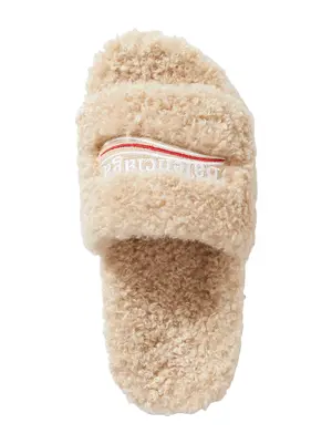 Balenciaga Balenciaga Furry Logo-embroidered Faux Shearling Slides Neutrals