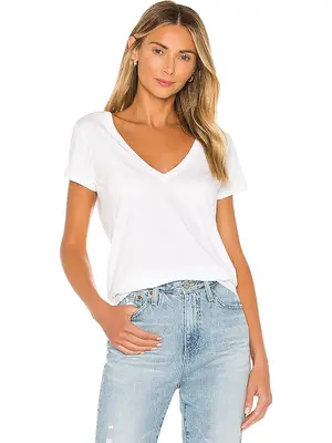 NATION LOS ANGELES Blair Ultra Deep V Tee - White