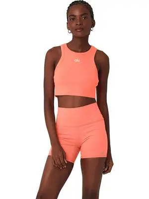 Alo Yoga Aspire Ribbed Cropped Tank Top Candy Orange/white