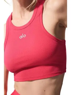 Alo Yoga Aspire Ribbed Cropped Tank Top Candy Red/white
