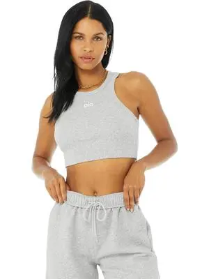 Alo Yoga Aspire Ribbed Cropped Tank Top Dove Grey Heather/white