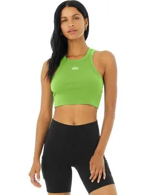 Alo Yoga Aspire Ribbed Cropped Tank Top Green Apple/white
