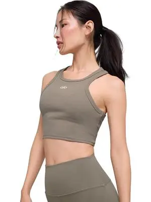 Alo Yoga Aspire Ribbed Cropped Tank Top Light Cocoa/white